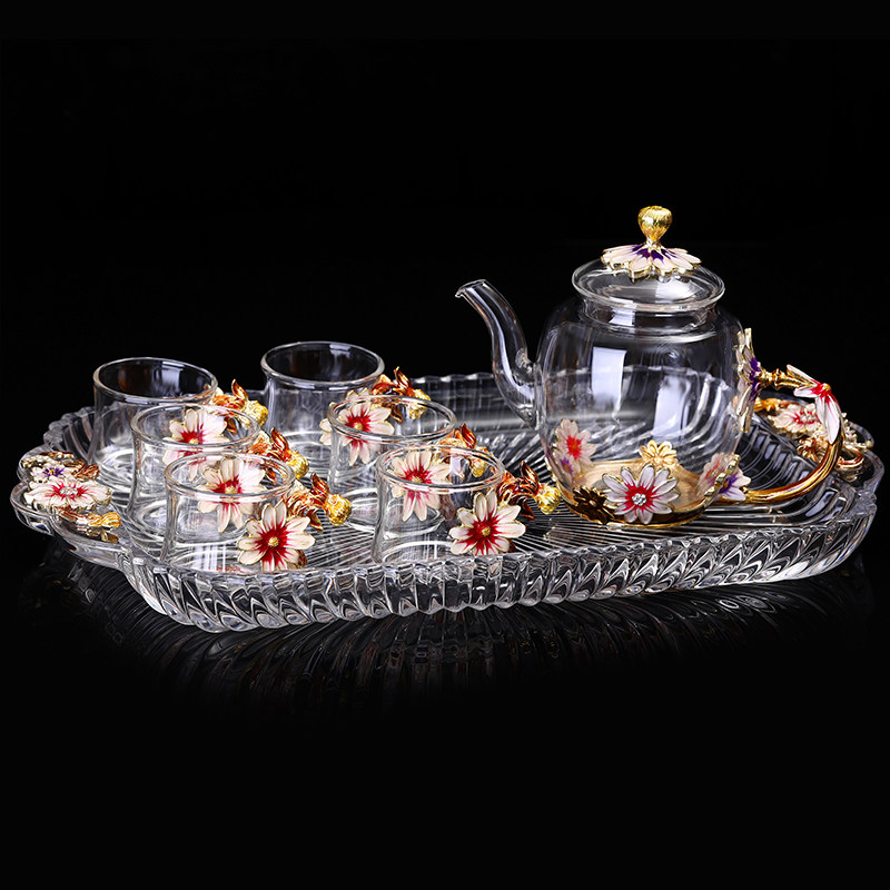 Enamel Chinese glass tea set Kung Fu tea cup set household simple ...