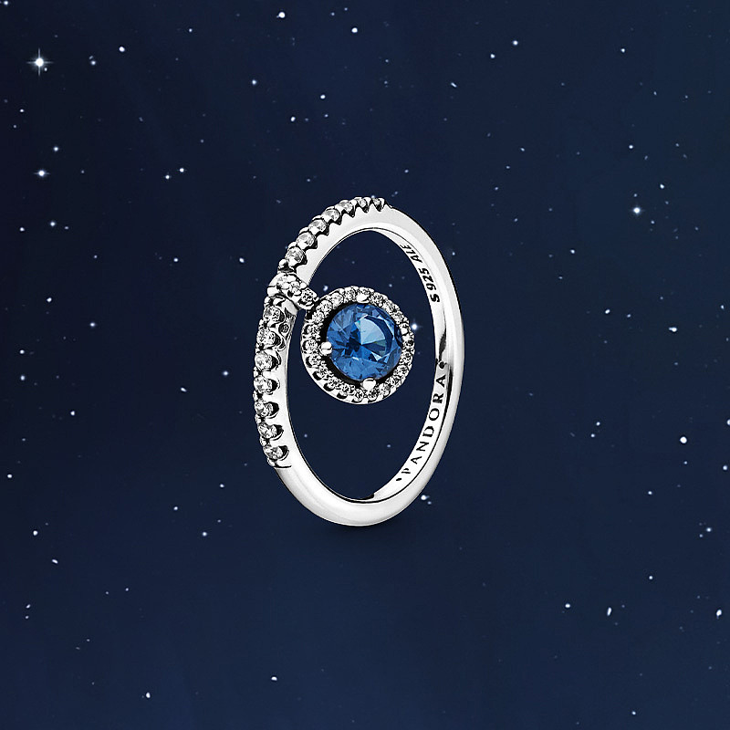 Купить Кольцо pandora潘多拉官网 蓝色闪亮圆形 925银戒指198491c01气质时尚女 в интернет ...