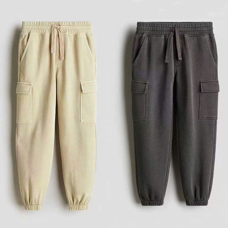 Hmgg2025 boys' brushed cotton cargo joggers for spring, summer, and ...