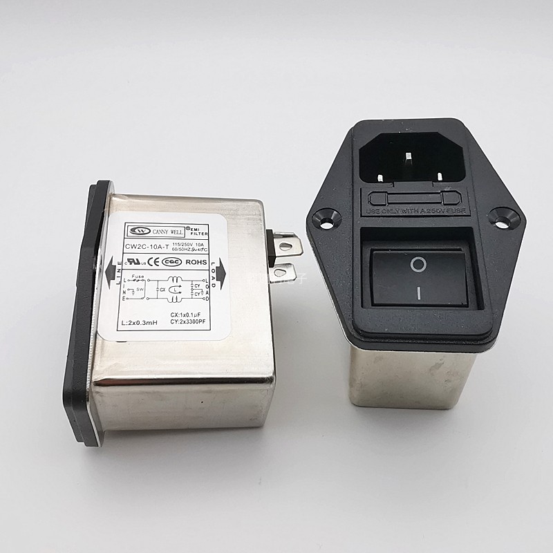 三合一带开关保险电源插座滤波器CW2C-10A-T F2 10A 6A CW2B-06A
