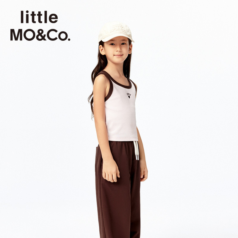 little moco童装25夏装新款女童弹力罗纹坑条削肩修身背心：甜酷女孩的夏日必备！-背心吊带-淘宝百科网