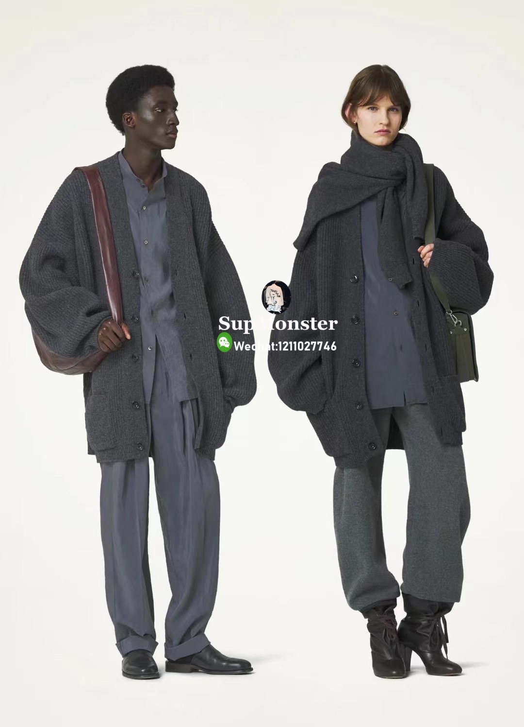 代購Lemaire 23Ss 秀款 灰色羅紋慵懶廓形羊毛針織開衫外套-Taobao