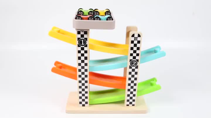 Wooden Race Track Car Ramp Racer With 4 Mini Cars Early Preschool ...