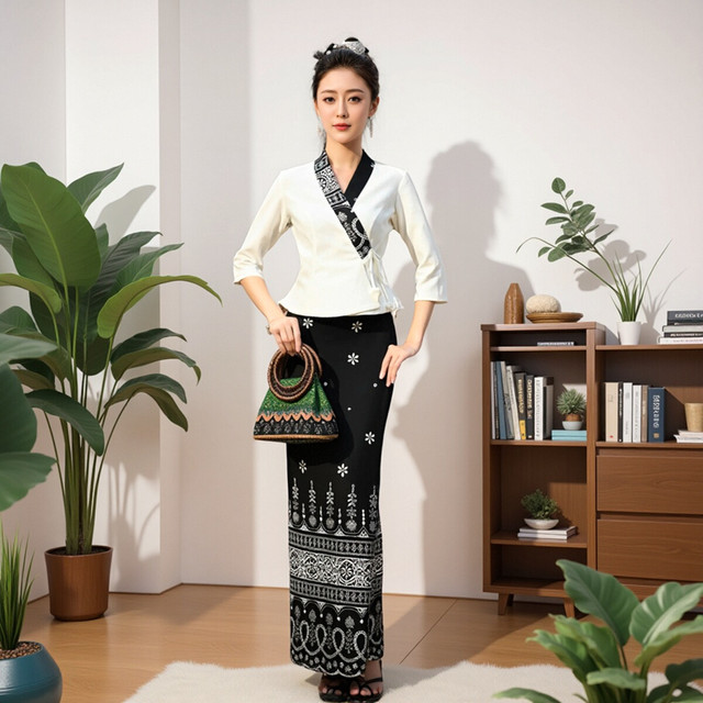 New Dai clothing women's long cotton silk printed traditional national ...