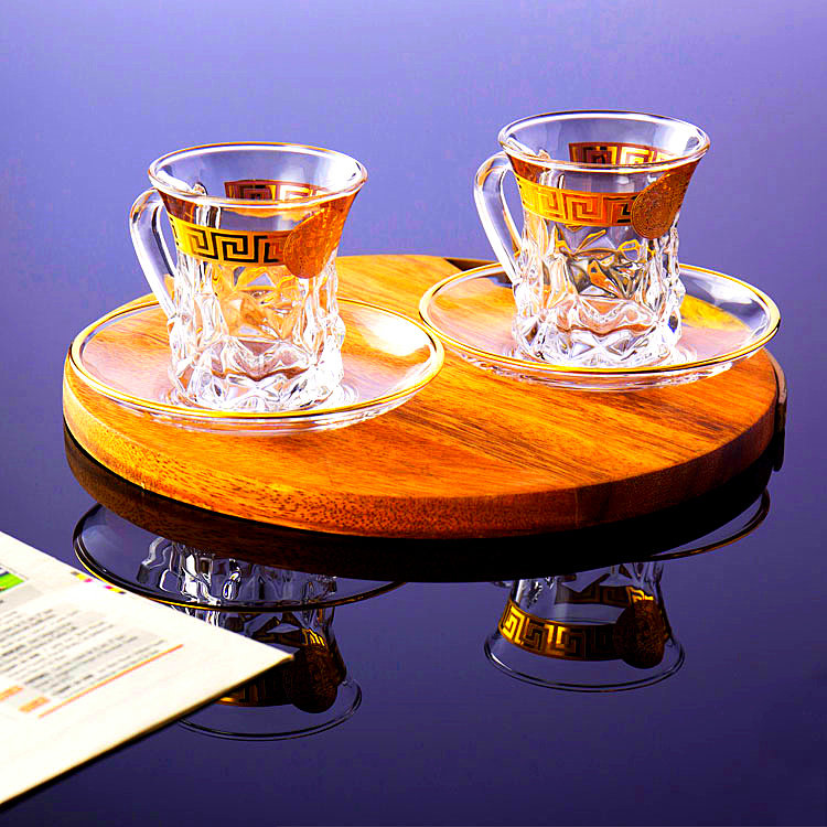 Czech Imported Gold-inlaid Crystal Coffee Cup Saucer Set Handle Cup Tea ...