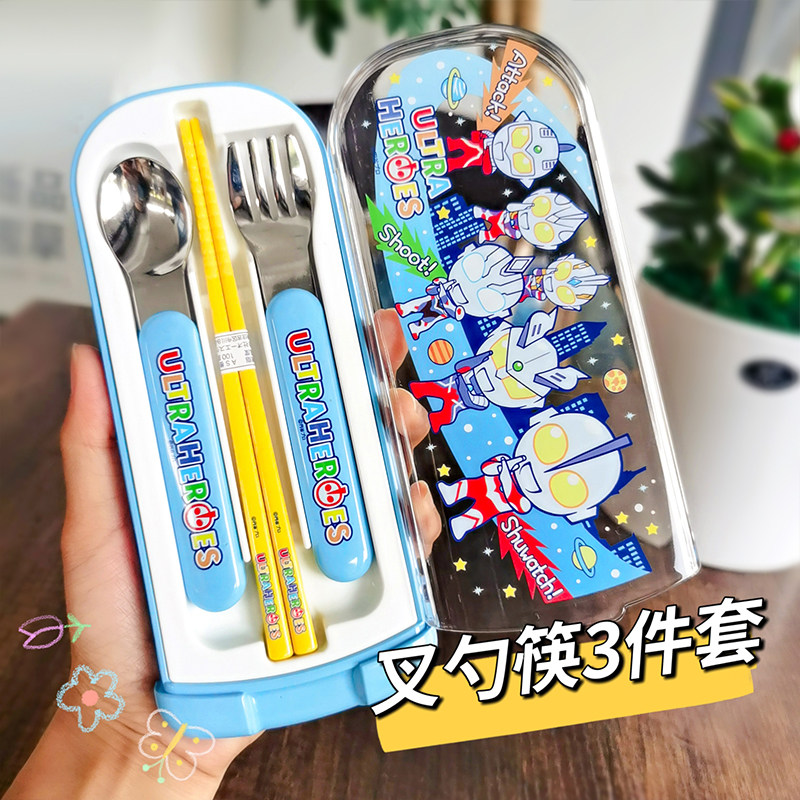 [USD 17.19] japanese osk ultraman spoon chopsticks fork set baby ...