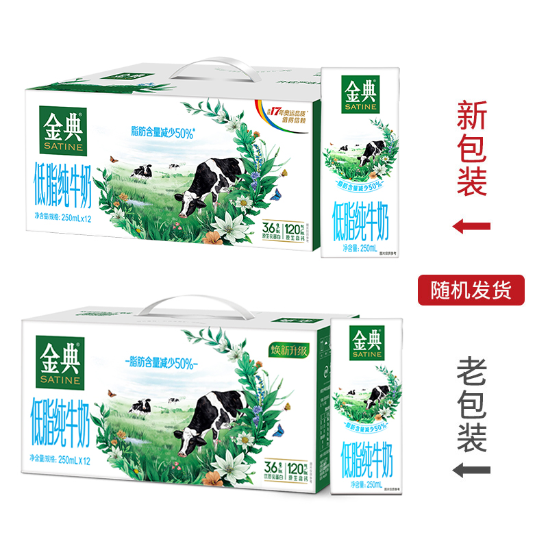 Yili Jindian low-fat pure milk 250ml * 12 boxes * 2 packed breakfast adult children full box ...