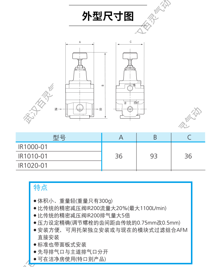 SMC type Bailing pneumatic precision pressure reducing valve IR1000-01/IR1010-01/IR1020-01BG ...