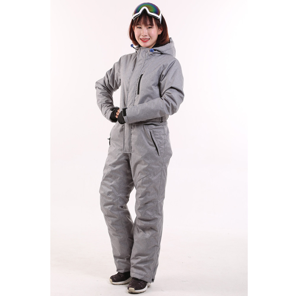 Female adult girl veneer double board one-piece ski suit outdoor cold ...