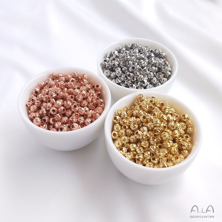 保色配件18k包金白金色玫瑰金横切花珠瓜纹圆珠diy串饰品散珠隔珠-Taobao