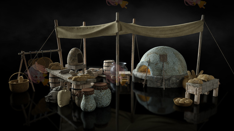 K030中世纪街道市场3D模型KitBash3D Props Medieval Market 格式 c4d/blender/fbx/obj-cg男孩