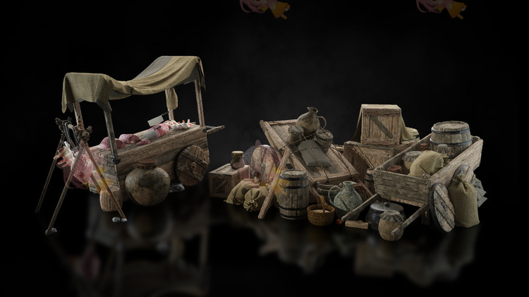K030中世纪街道市场3D模型KitBash3D Props Medieval Market 格式 c4d/blender/fbx/obj-cg男孩