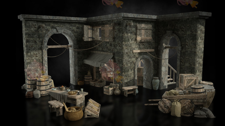 K030中世纪街道市场3D模型KitBash3D Props Medieval Market 格式 c4d/blender/fbx/obj-cg男孩