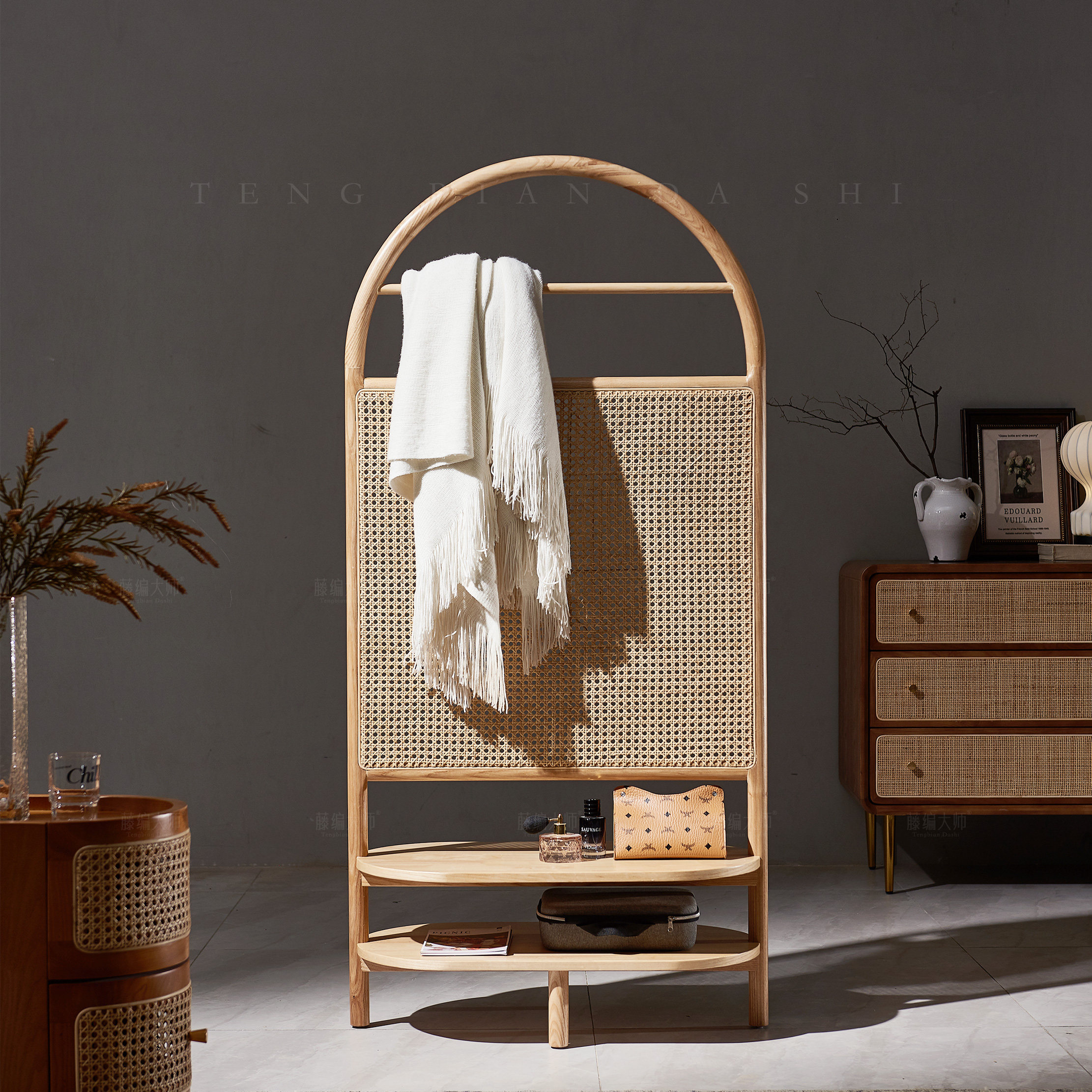 Scandinavian rattan screen movablefor homecasual art solid wood storage ...