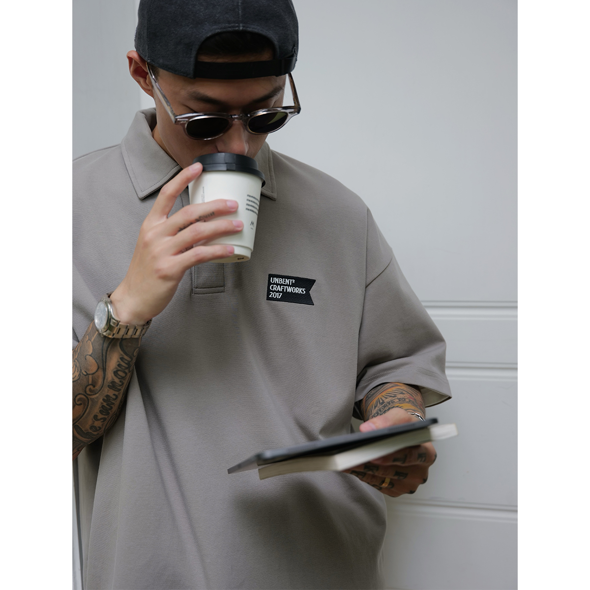 UNBENT 24SS 新款日系休閒刺繡翻領Polo衫短袖T恤百搭寬鬆男半袖t-Taobao