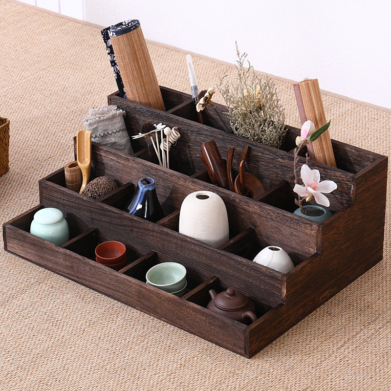 Desktop solid wood storage box rack bogusan tea ceremony zero with tea ...
