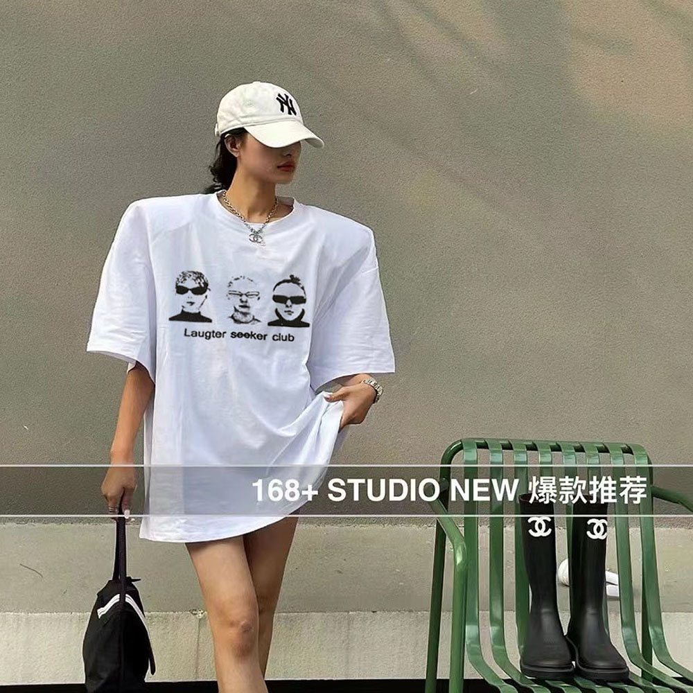 欧洲站白色纯棉短袖t恤女2023新款宽松韩版中长款遮屁股上衣ins潮-Taobao