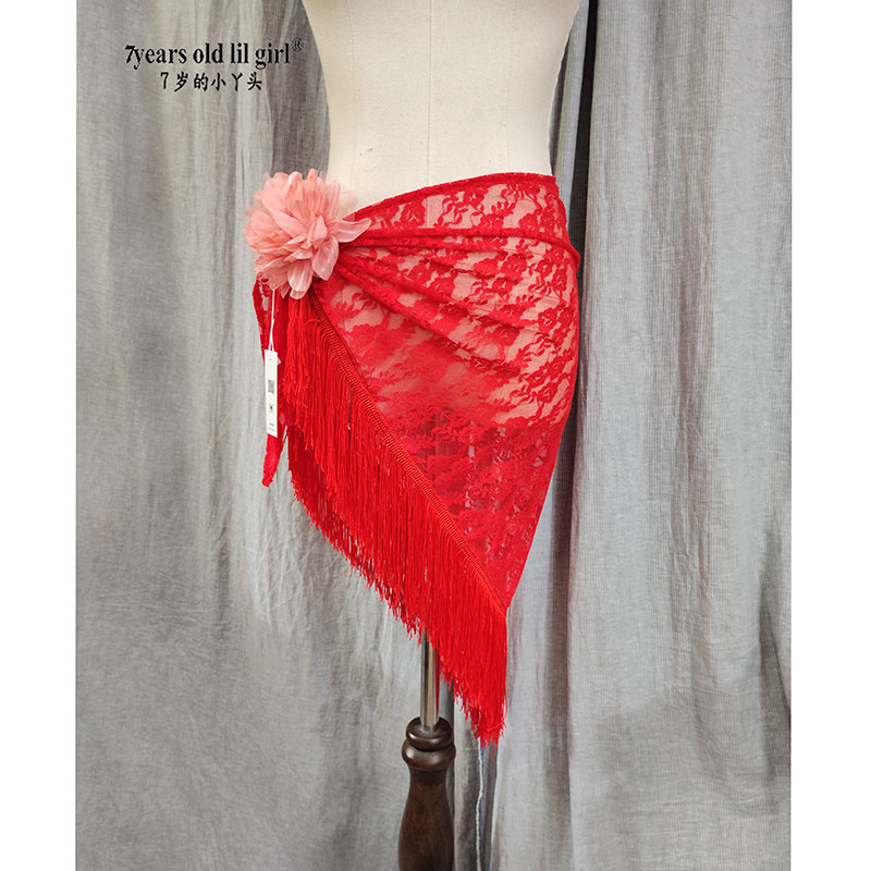 7-year-old girl's latin & belly dance lace triangle tassel hip scarf ...