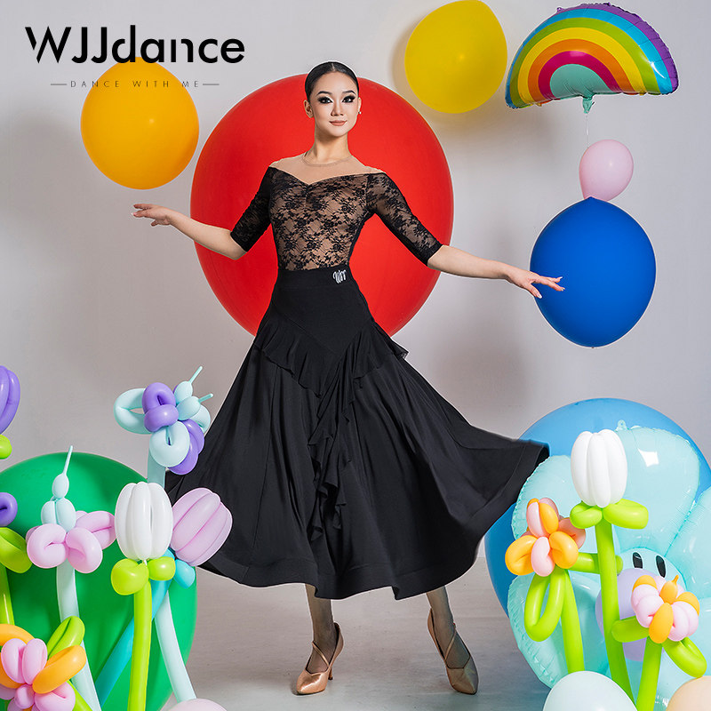 WJJdance拉丁舞连体上衣女2025新款中袖网纱拼接蕾丝国标练功服！美到窒息的舞台神器！-摩登舞上装-淘宝好物网