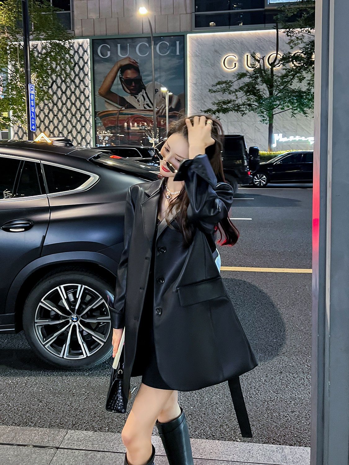 黑色PU皮西裝外套女2024春秋新款高級感寬鬆繫帶皮衣休閒氣質西服-Taobao