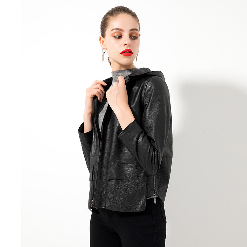 Leather leather clothing women's short hooded 2020 new Korean edition ...