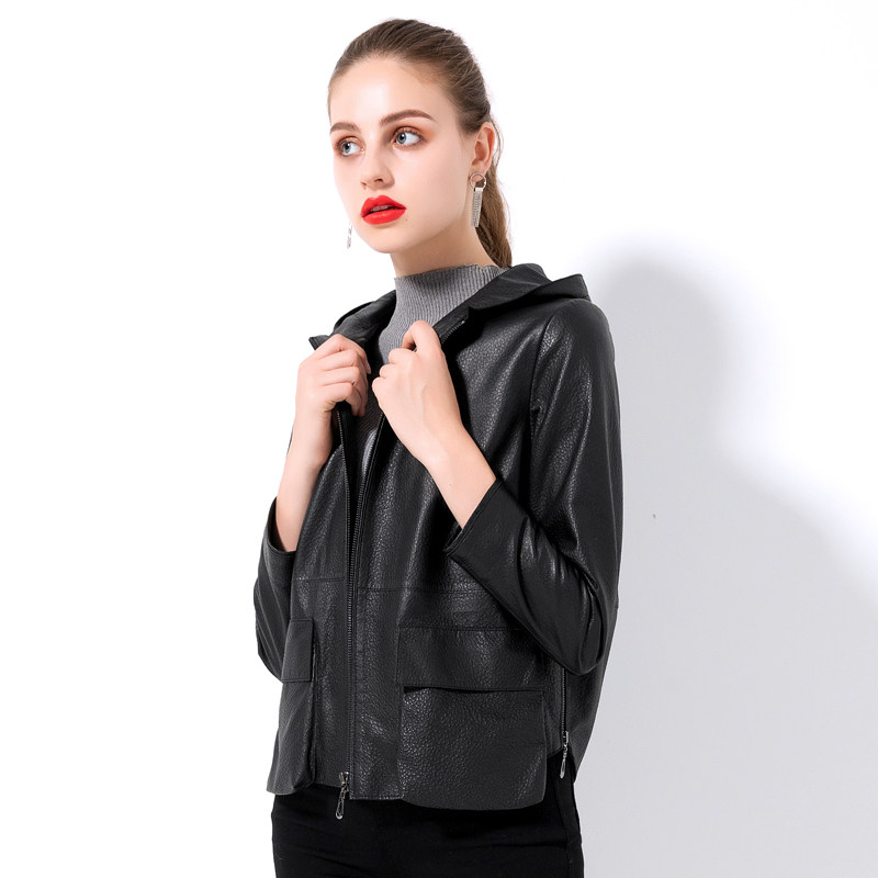 Leather leather clothing women's short hooded 2020 new Korean edition ...