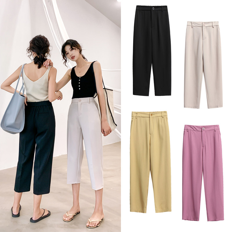 Loose casual wide-leg pants thin section small pants women high waist ...