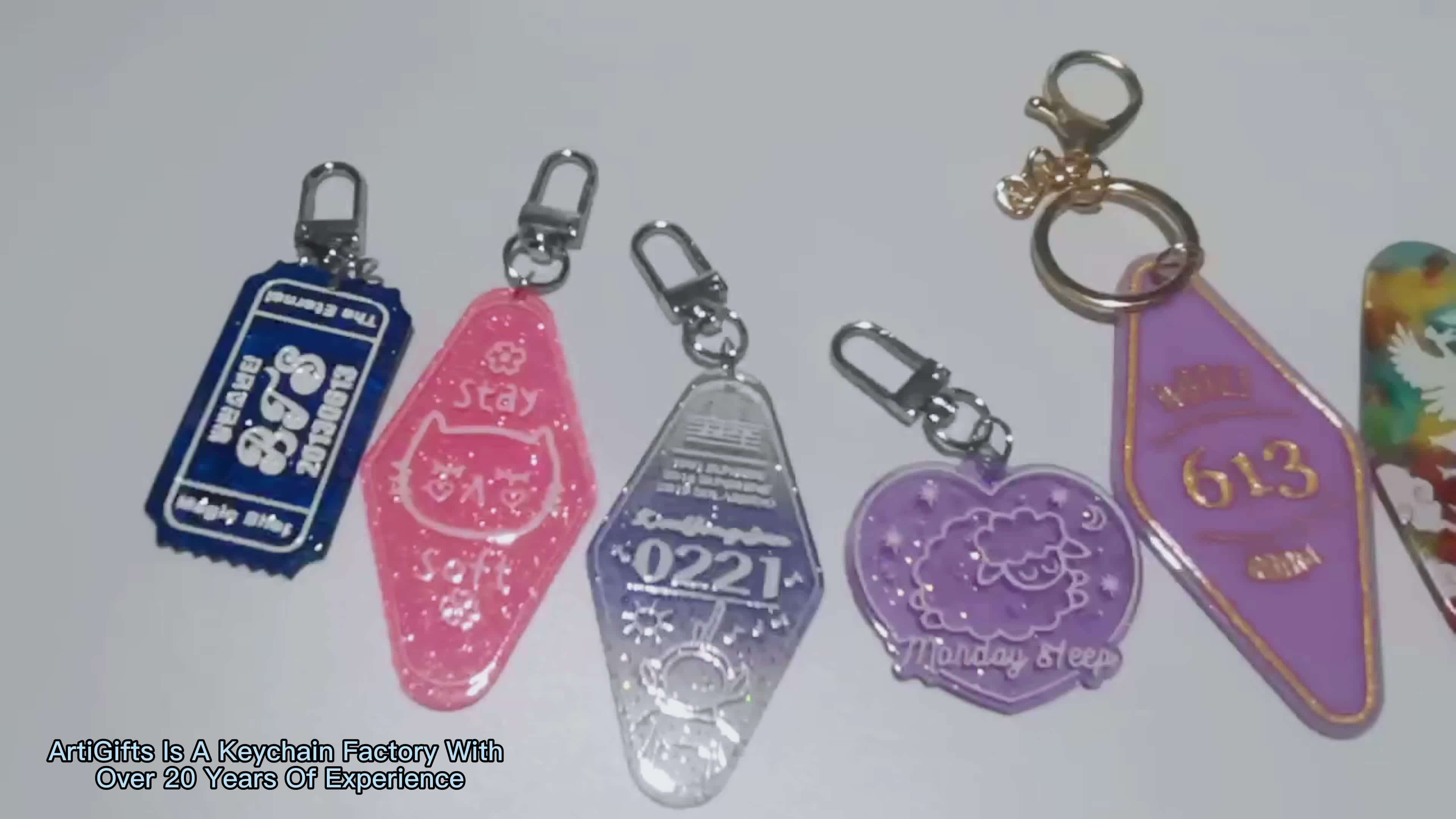 Custom Logo Printing Rhombus Gradual Change Motel Glitter Key Chain ...