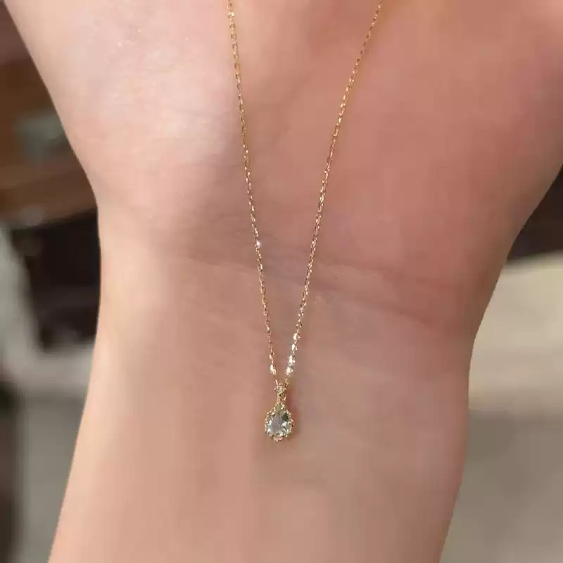 香港【設計師】Chic Know 水滴海藍寶吊墜項鏈簡約輕奢領針鎖骨鏈