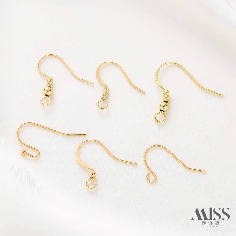 14K包金保色防过敏扁耳钩弹簧带珠耳饰品配件diy手工制作耳环材料-Taobao