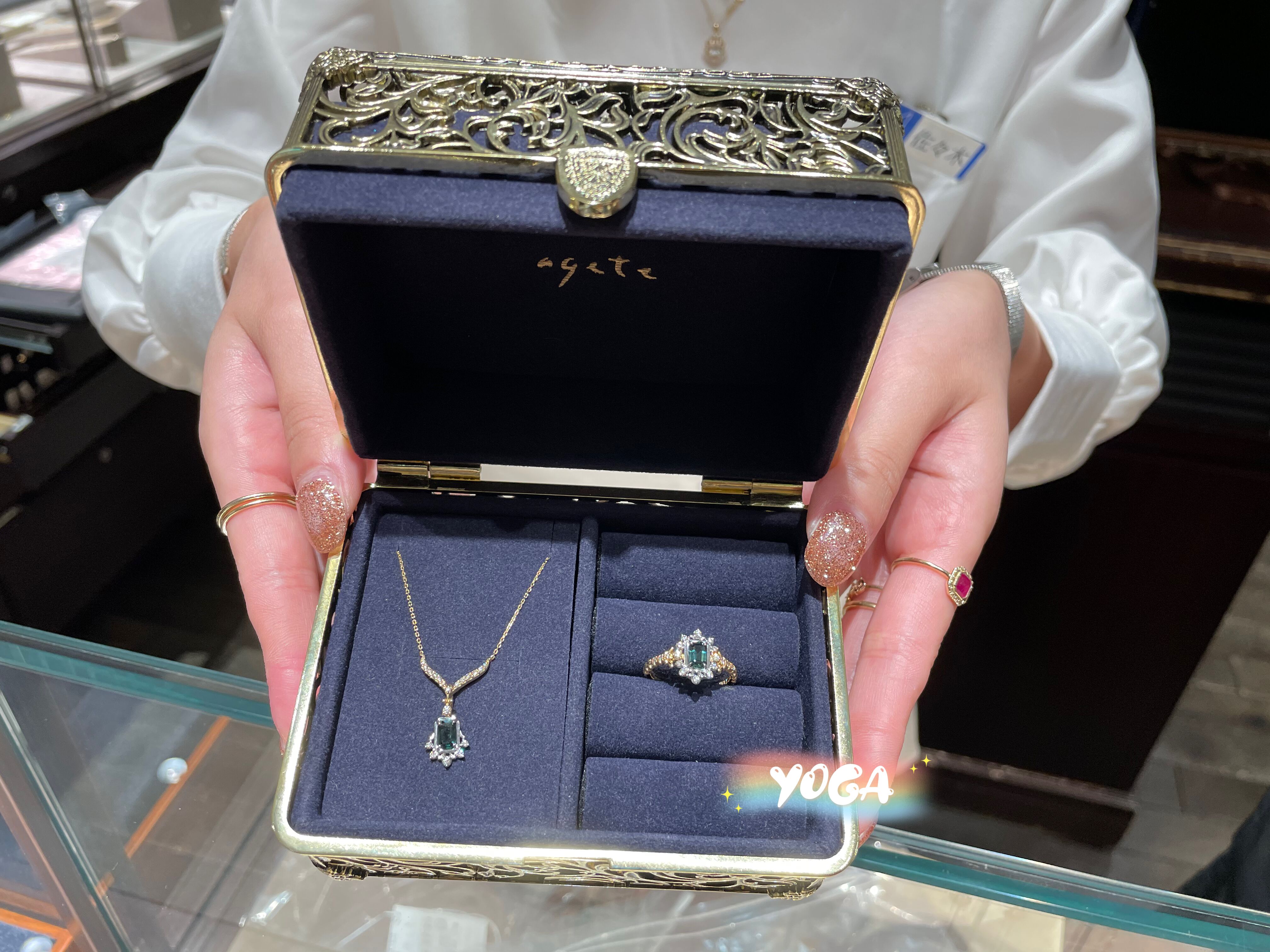 日本代购 agete 23圣诞限定 18k/铂金 奢华 银河 蓝宝石 项链戒指