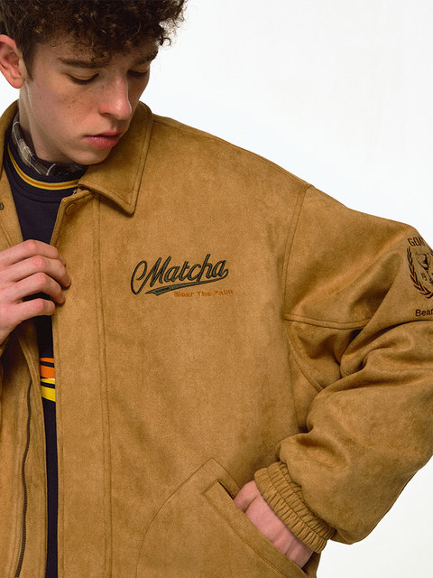 MATCHA STORY Matcha Story Suede Embroidered American Retro Jacket Men's ...