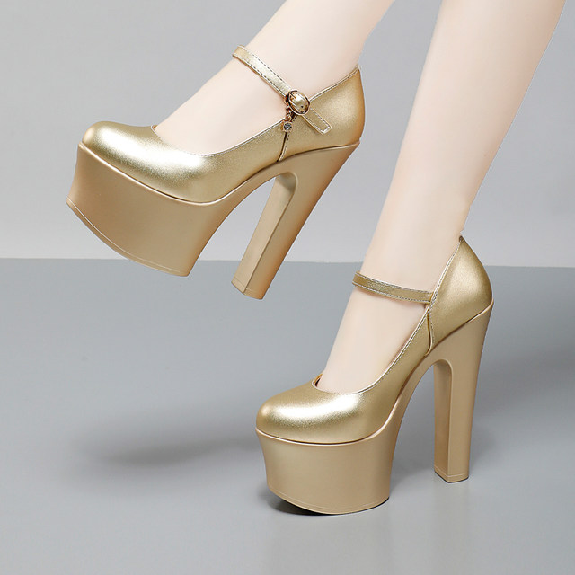 15 cm gold waterproof platform high -heeled shoes Wedding shoes ...