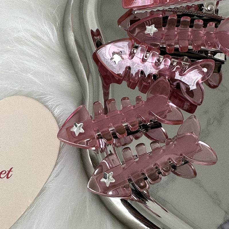 Y2K Pink Small Fishbone Hairclip Temperament Duckbill Clip Design Sense ...