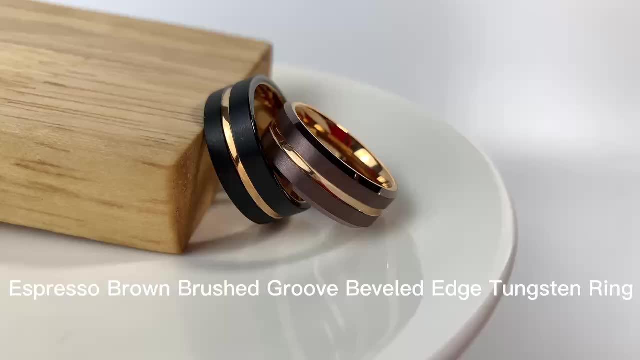 Wholesale Custom 8mm Tungsten Carbide Ring Coffee Plated Rose Gold Inner Groove Bevel Men And ...