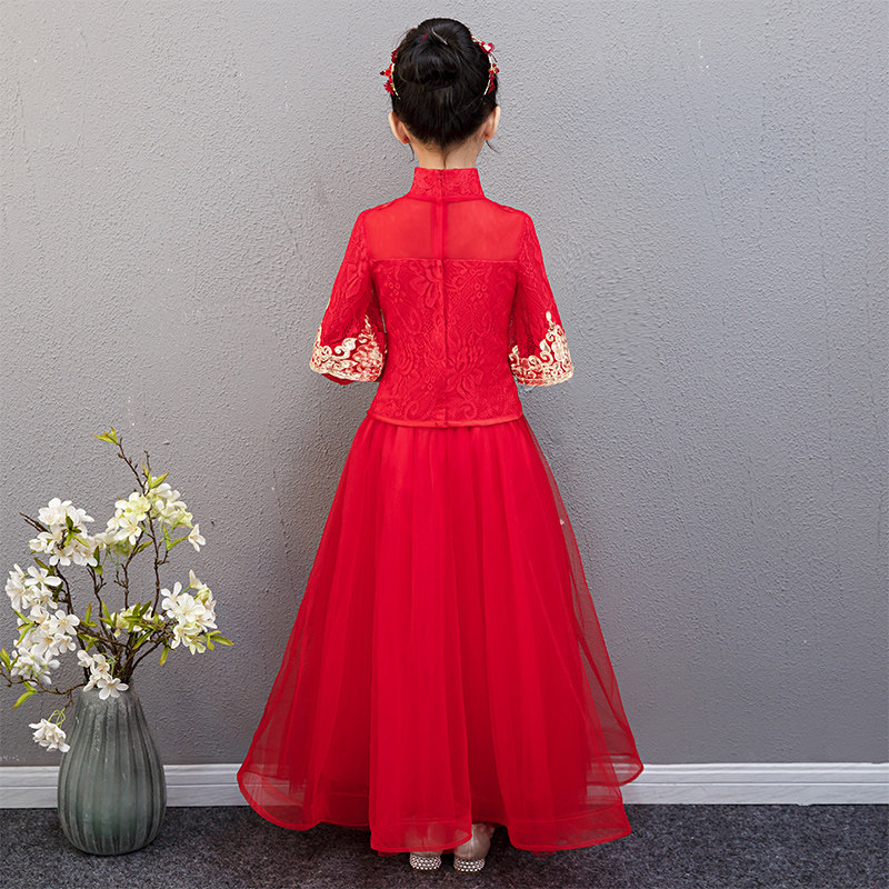 Girls red Chinese style catwalk baby cheongsam Children Baby Tang girl ...
