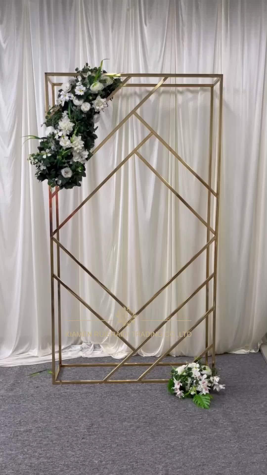 Wedding Gold Metal Arch Backdrop Square Stand 3 Piece Wedding Backdrop ...