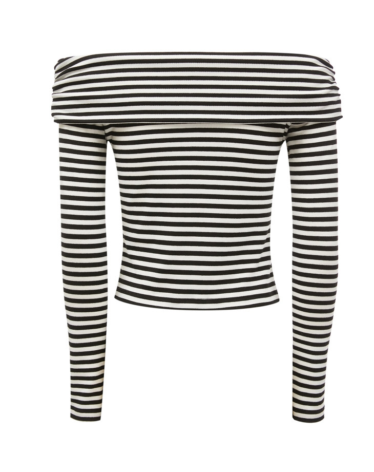 Only winter simple casual temperament striped one-line collar slim t ...