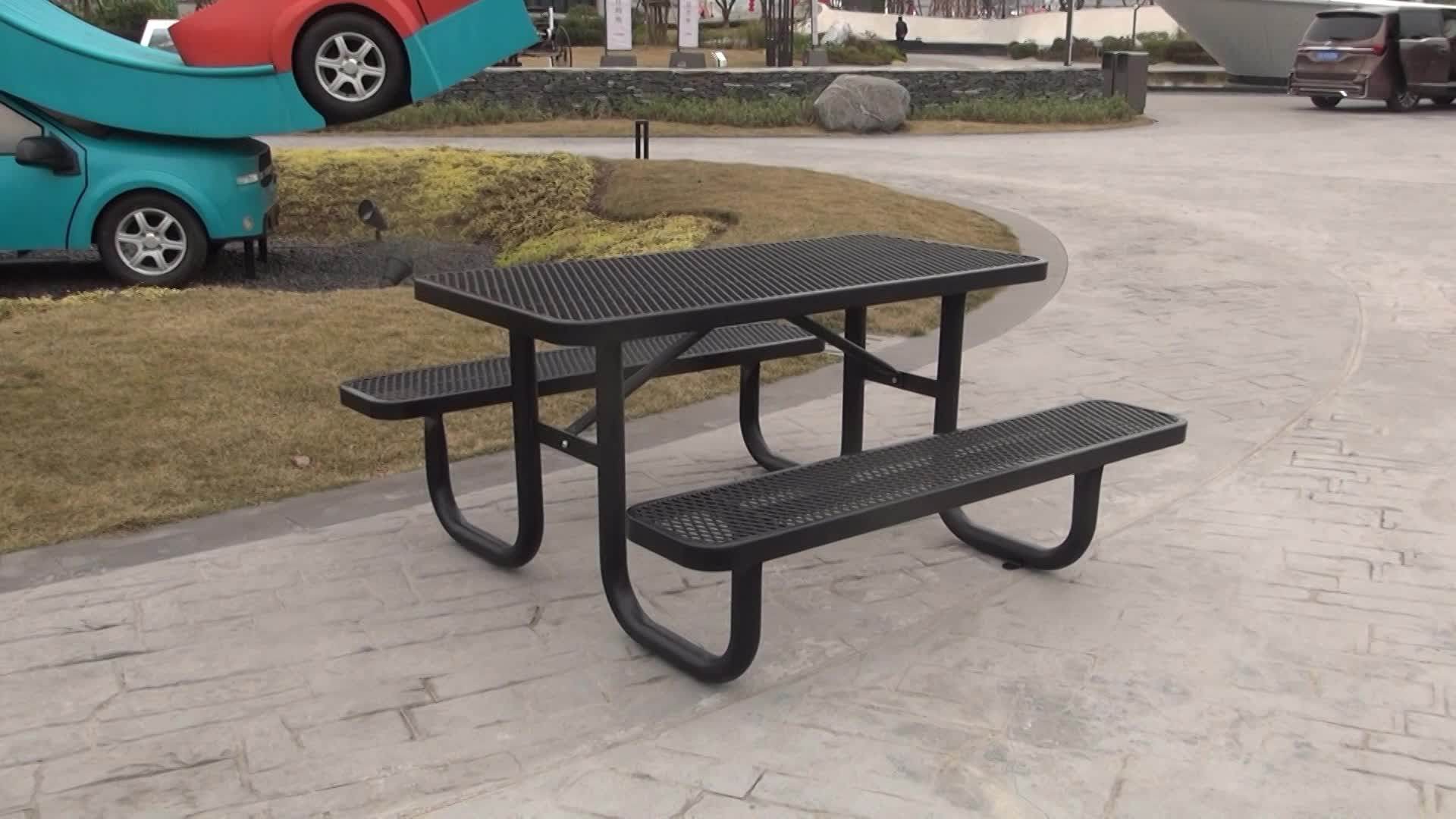 Expanded Metal Mesh Table With Bench,Rectangular Expanded Metal Picnic ...