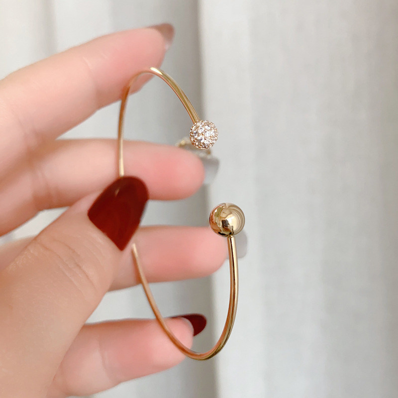 高級感~韓國純14K金手鐲女 精緻滿鑽圓球金球開口手鐲手飾禮物-Taobao