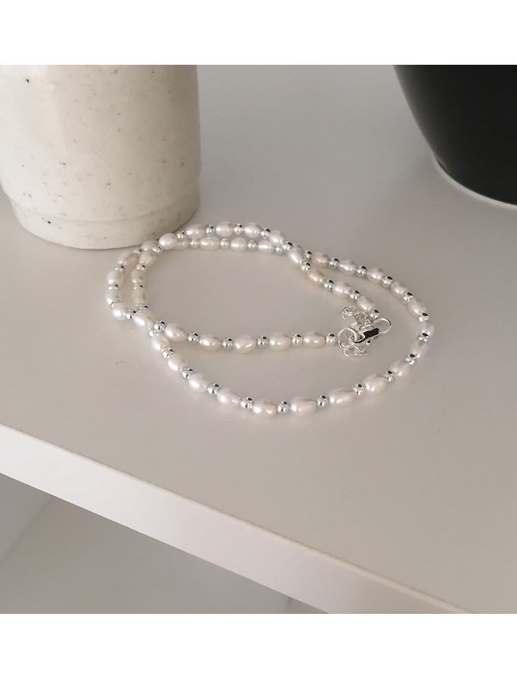 現Sunup_Q韓國ins 925銀 天然珍珠間隔小珠子項鏈鎖骨鏈 百搭小眾-Taobao