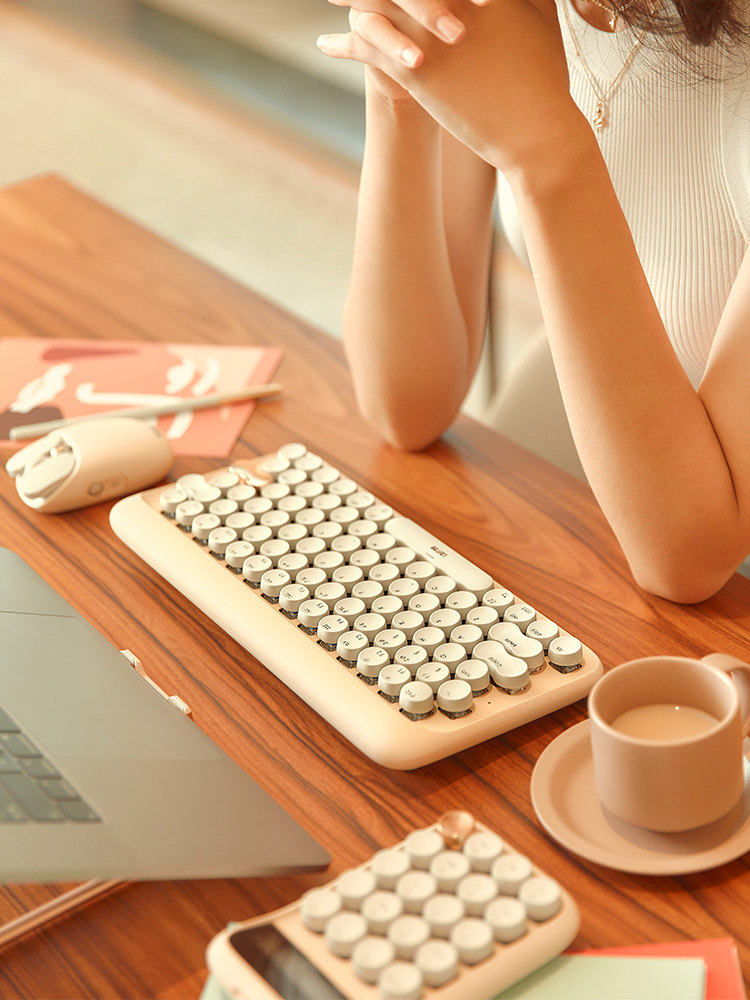 [USD 62.56] lofree Milk Tea Mechanical Keyboard Mouse Set Dot Bluetooth ...