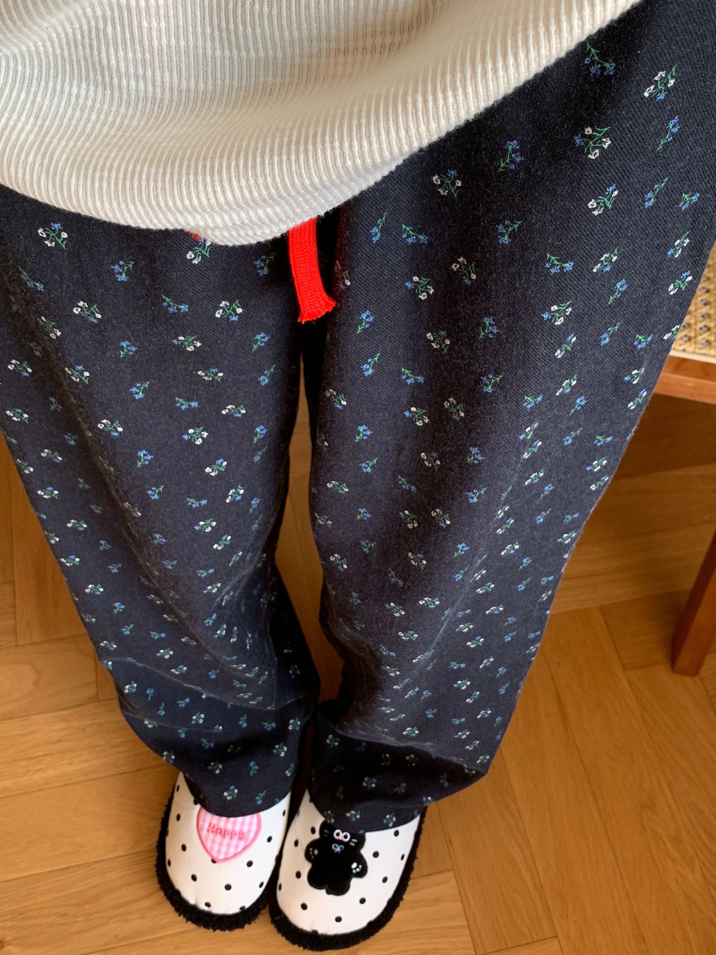 100%棉秋冬季深藍碎花全棉磨毛睡褲柔軟寬松休閑家居褲遛彎褲女士|睡褲/家居褲|ETMall東森購物網