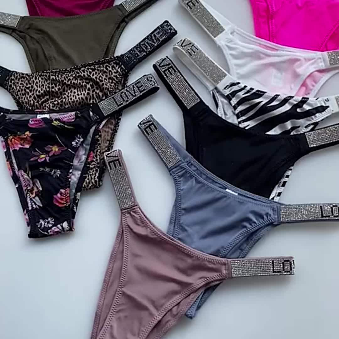 Tanga Sexy Women's G String Letter Love Rhinestone Lingerie Low-waist ...