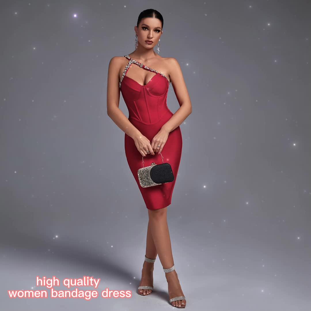 Ocstrade Fashion Design Women Elegant Solid Color Diamond Dress ...