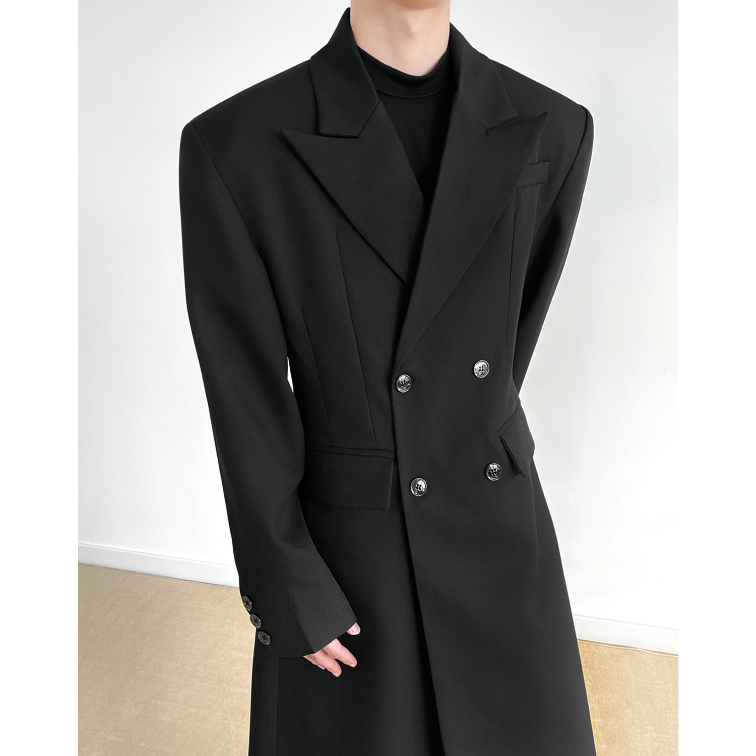 Rinve classy black silhouette shoulder pad suit outwear evaluation｜men ...