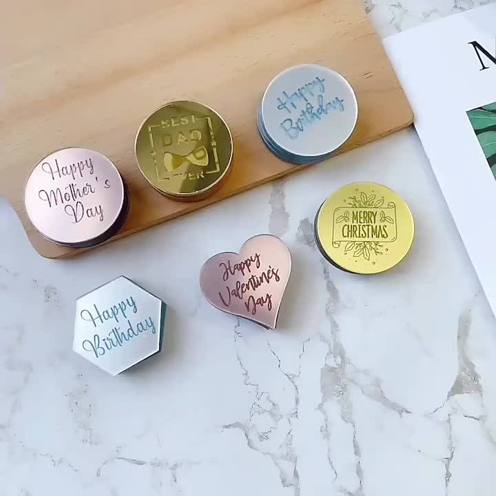 Mini Acrylic Cupcake Toppers Happy Birthday Cake Disc Mirror Acrylic ...