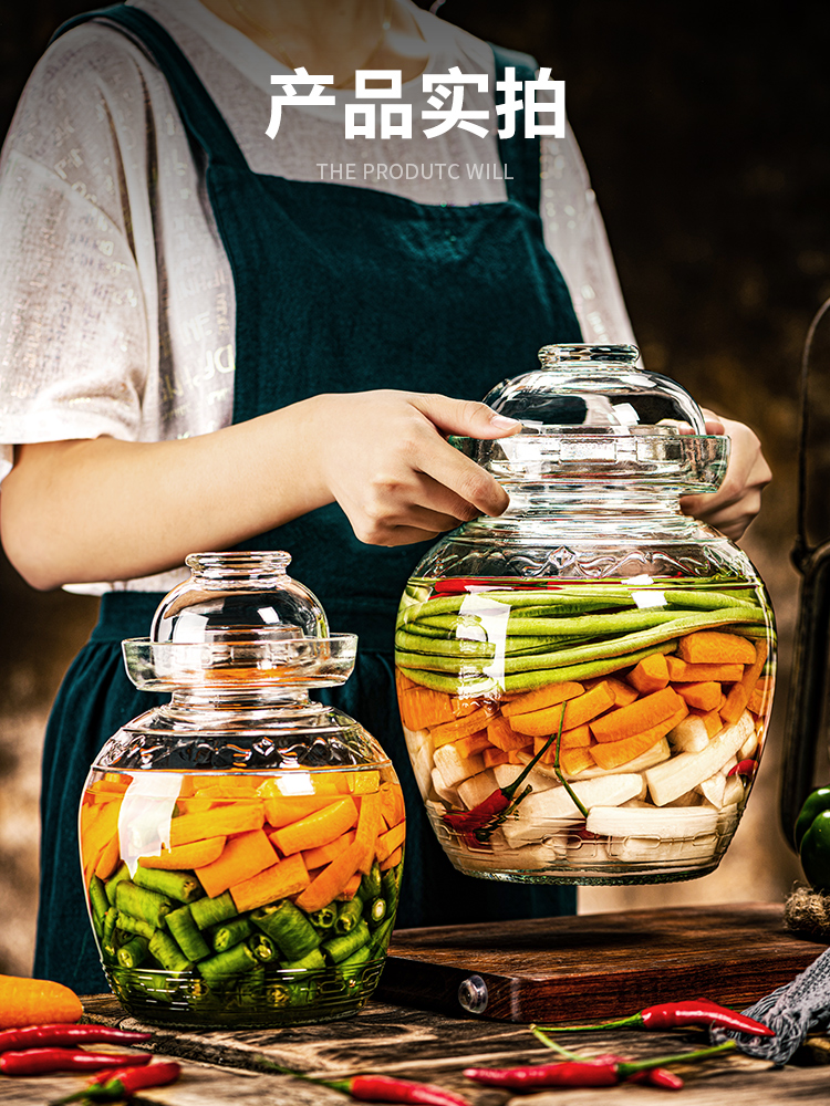 泡菜缸腌菜缸玻璃老式家用四川咸菜罐酸菜壇子加厚帶蓋密封大號|收納瓶罐/廚房收納器皿|ETMall東森購物網
