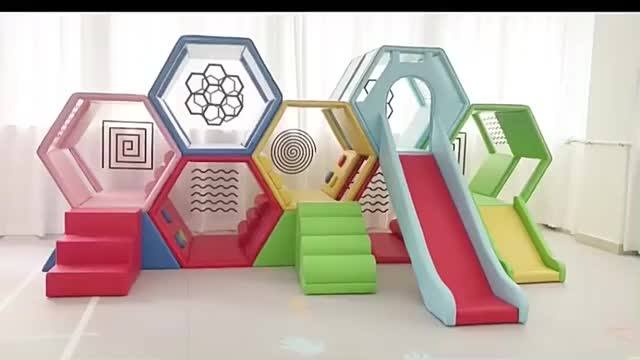 Rainbow Honeycomb Soft Climb And Slide Combo Set Bee Hive Daycare Maze ...