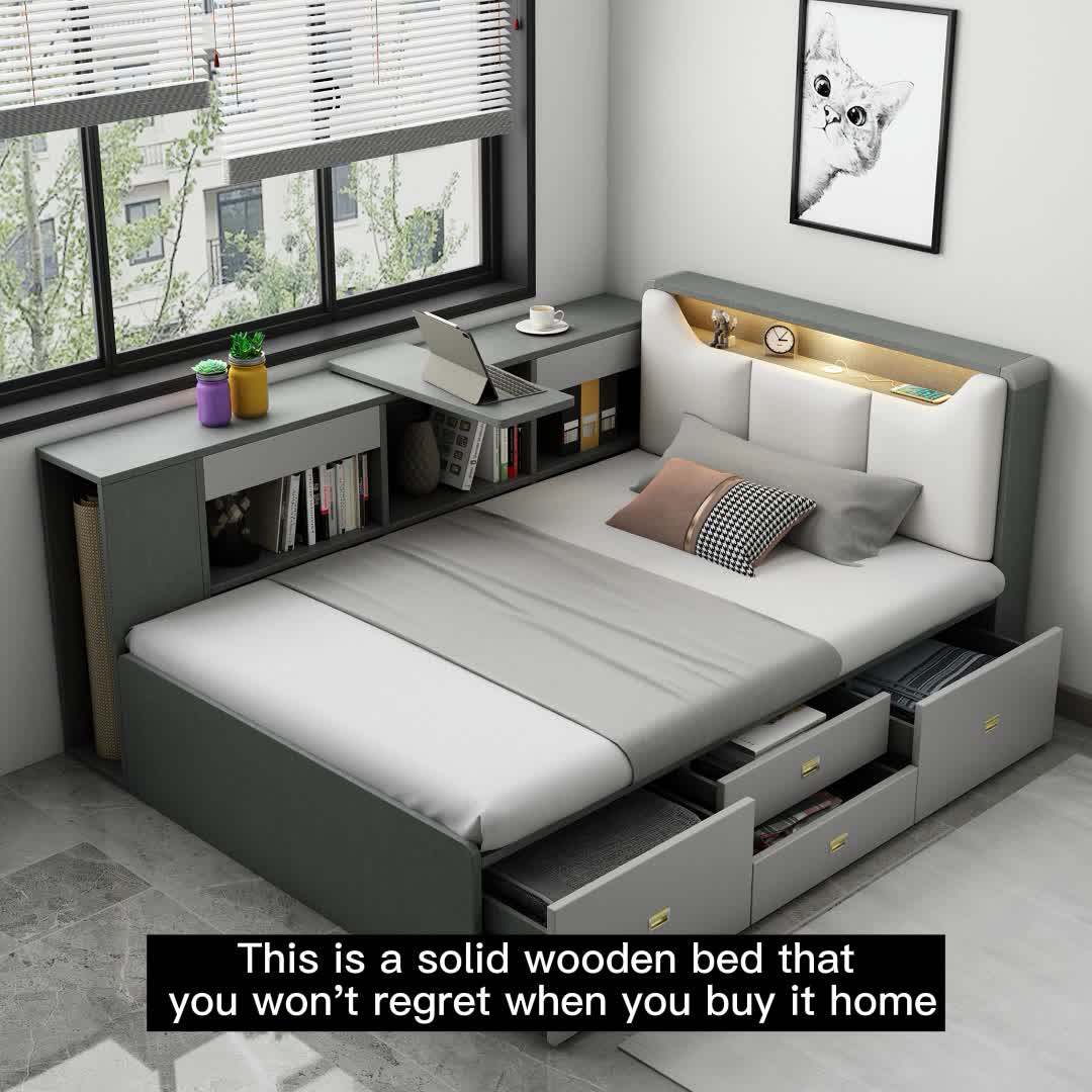 Modern Space Saving Furniture Bedroom Functional Storage Single Double ...